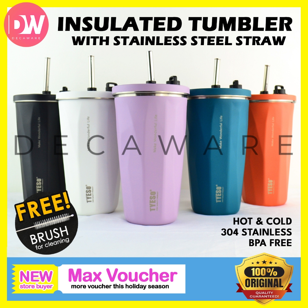 Tyeso Brand Coffee Mug Vacuum Insulated Tumbler with Straw Stainless Steel Water Bottle 600ML ...