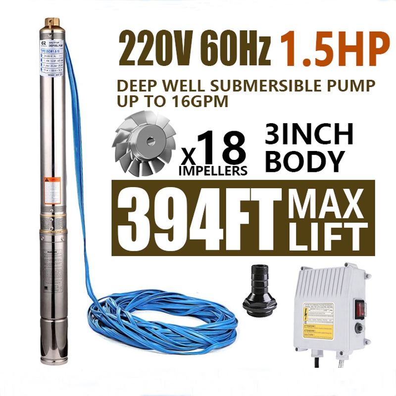 Submersible Water Pump 220V60Hz 3'' 1.5HP Deep Well Water Pump ...