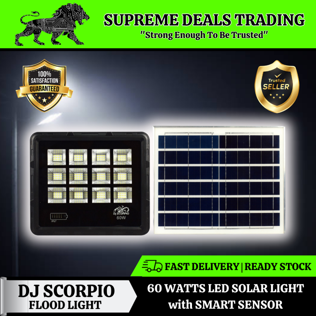 HIGH QUALITY SOLAR FLOOD LIGHT LED WITH SMART SENSOR DJ SCORPIO 60 ...