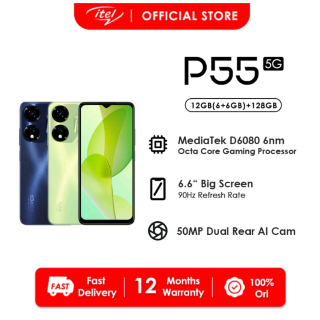 ITEL P55 5G | Smart Phone |12(6+6GB) RAM / 128GB ROM |6.6” HD+ IPS display | Shopee Philippines