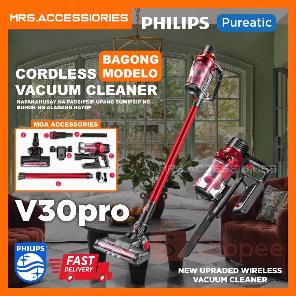 Philips Vacuum v30 Wireless Vacuum Cleaner Rechargable Portable Vacuum ...