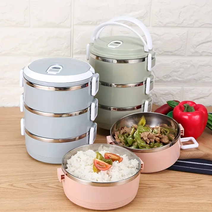 Portable Three Layers Stainless Steel Insulated Bento Lunch Box Leak ...