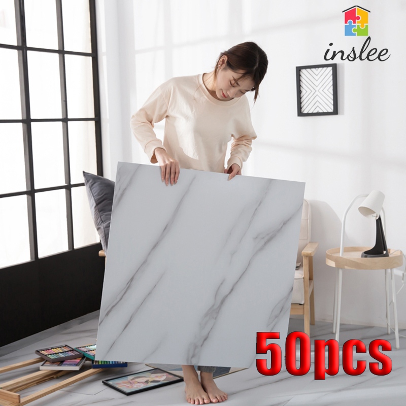50PCS 45X45CM Marble Vinyl tiles Adhesive Floor Self Waterproof PVC ...