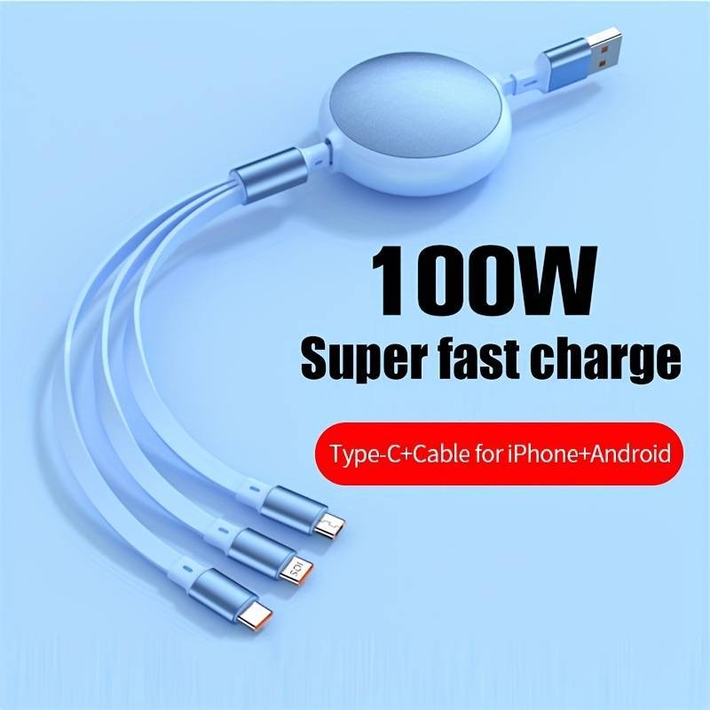 3 in 1 USB Cable Fast Charging Cable compatible with Retractable Data Charger Cable for Type C ...