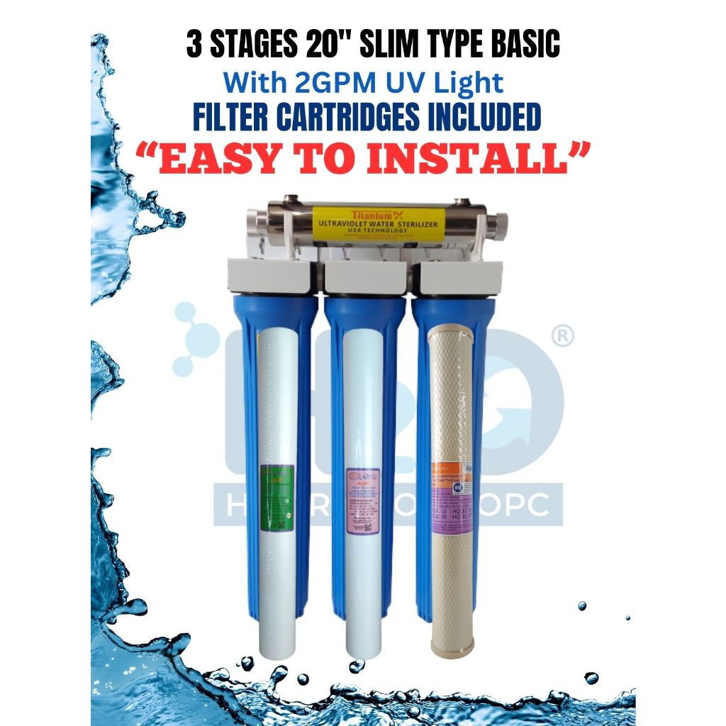 Water Filter 3 Stages 20" Slim Type Basic Set Up with 2GPM UV Light ...