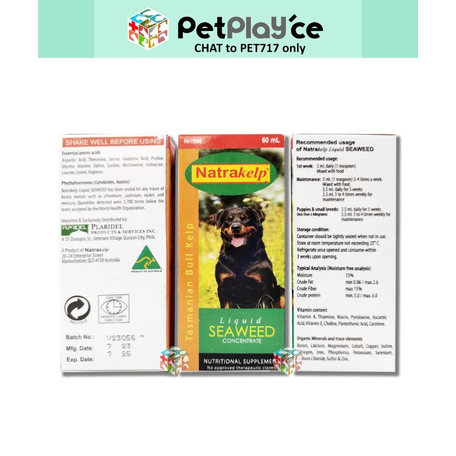 Natrakelp Liquid Seaweed Concentrate for Dogs 60mL Liquid Meds PLA ...