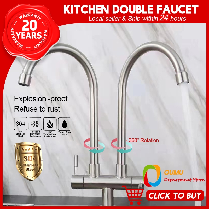 Kitchen Sink Faucet Stainless Kitchen Double Pipe Open Single Cold ...