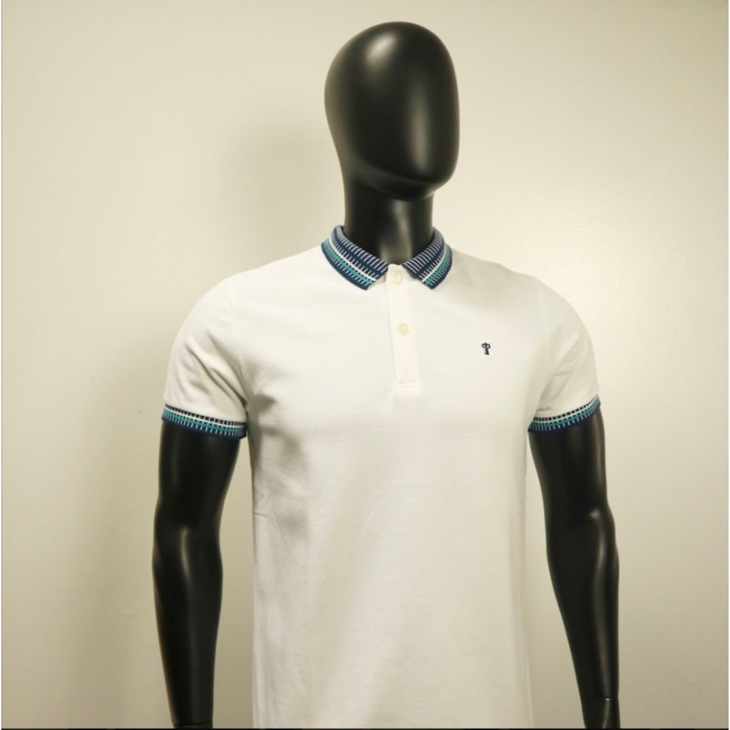 COLLEZIONE C2 23RT1K047 WHITE Pique Polo Shirt Men Custom Fit Key logo ...