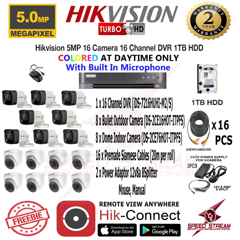 Hikvision 5MP with Audio 16 Camera 16 Channel DVR 1TB HDD Package | Shopee Philippines