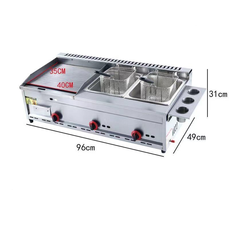 Stainless burger grill with fryer gas stove Burger Griddle 2 deep fryer ...