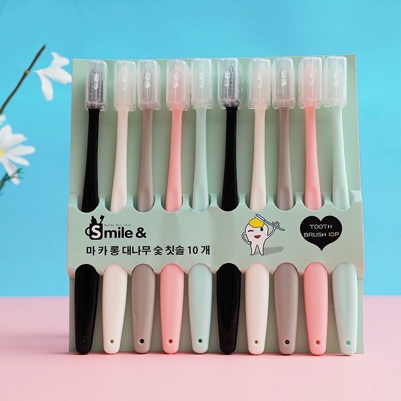 Adult Toothbrush Zigzag 10pcs Charcoal Soft Toothbrush Macaron Adult ...