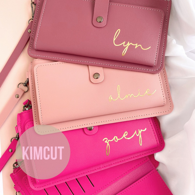 Customized wristlet leather pouch/cardslot with PERMANENT NAMES ...
