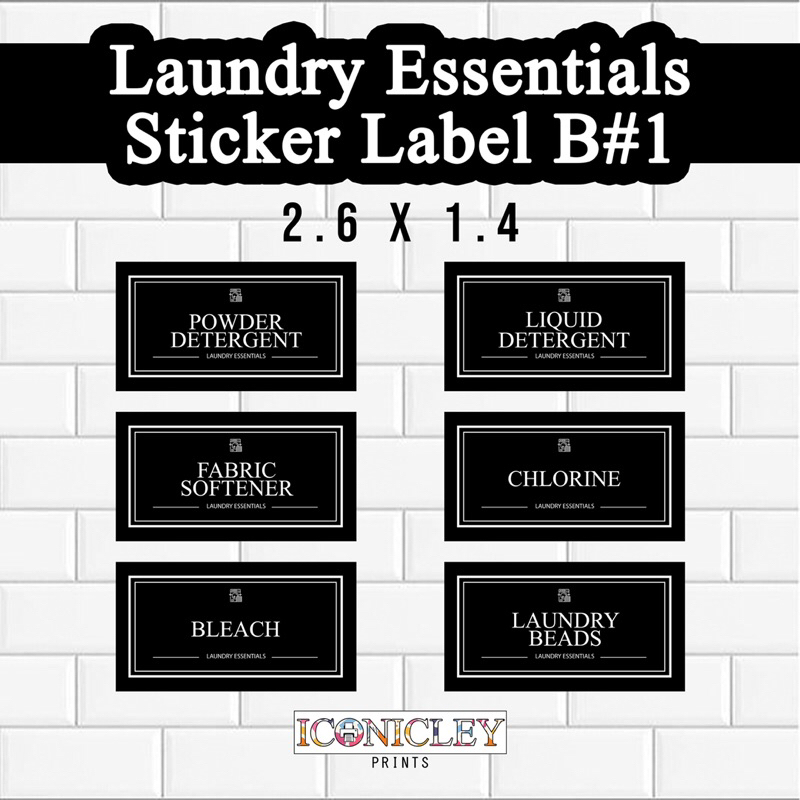 LAUNDRY ESSENTIALS LABEL - BLACK#1 [2.6” x 1.4”] Waterproof Vinyl ...