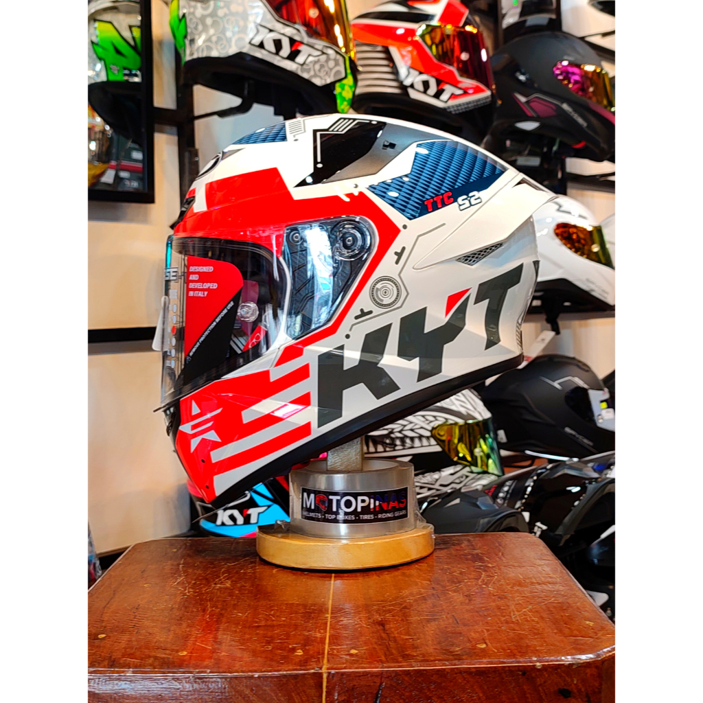 KYT TT-Course Fuselage Red Fullface Helmet Single Visor and Iridium ...