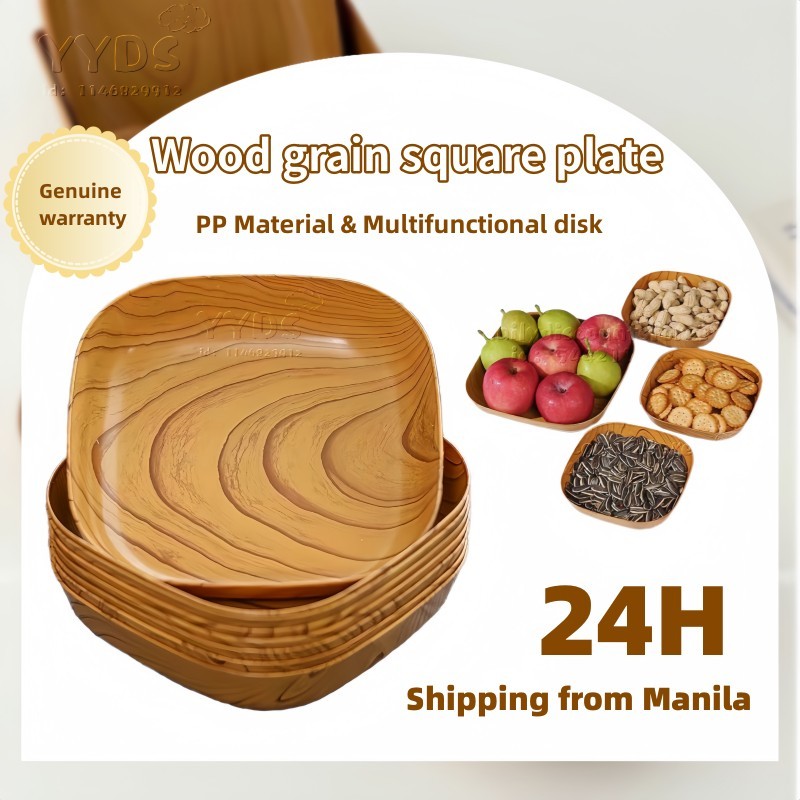 YYDS Kitchenware Plastic Wooden Design Square Plate Dessert Snack ...