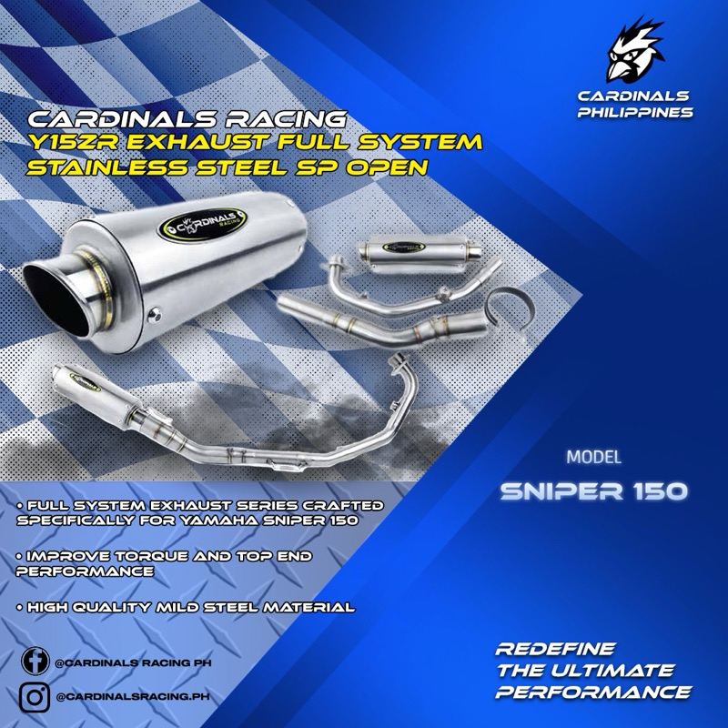 CARDINALS RACING - Y15ZR EXHAUST FULL SYSTEM STAINLESS STEEL SP OPEN ...