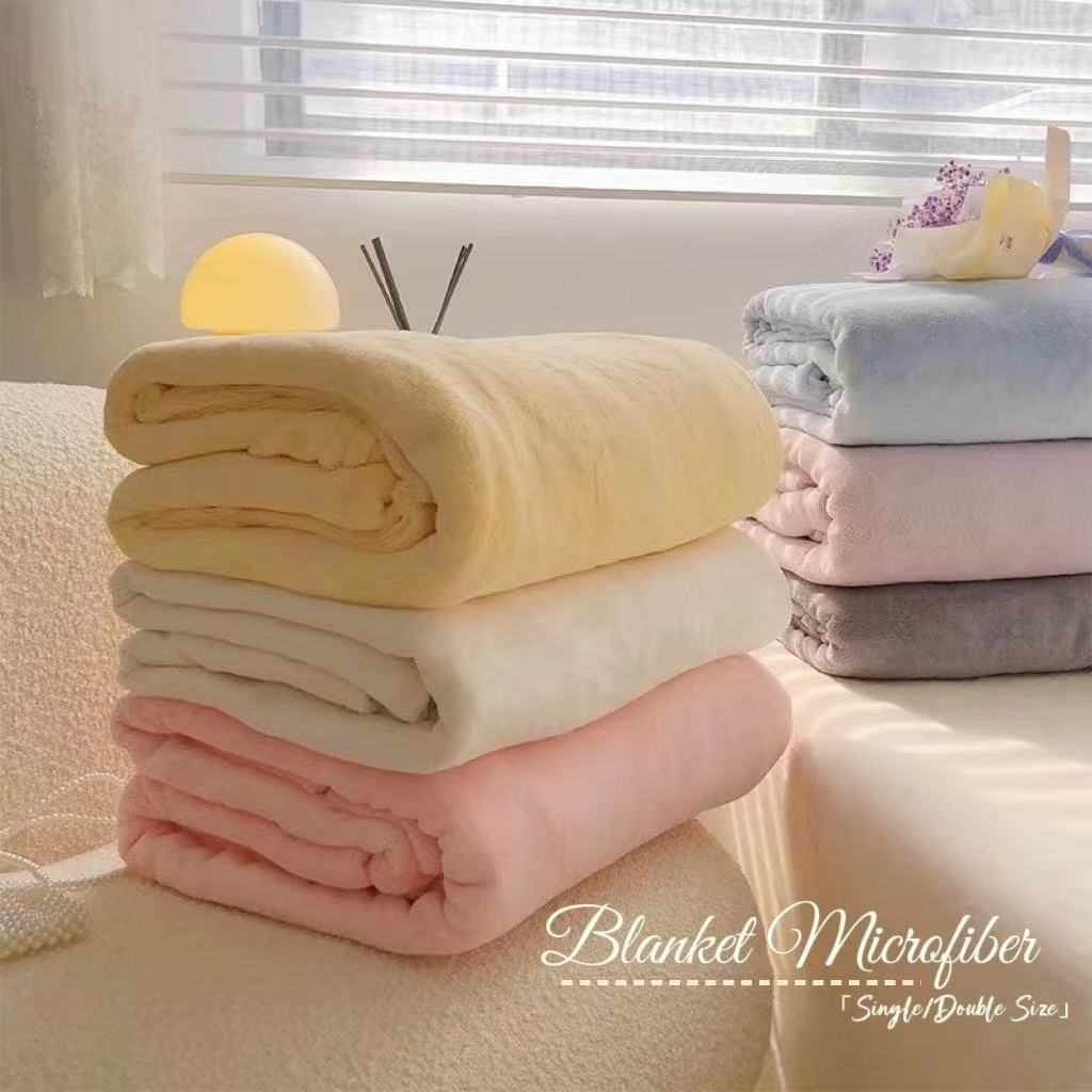 Korean Style Plain Microfiber Blanket 150x200cm, 180X200cm (DOUBLE AND ...