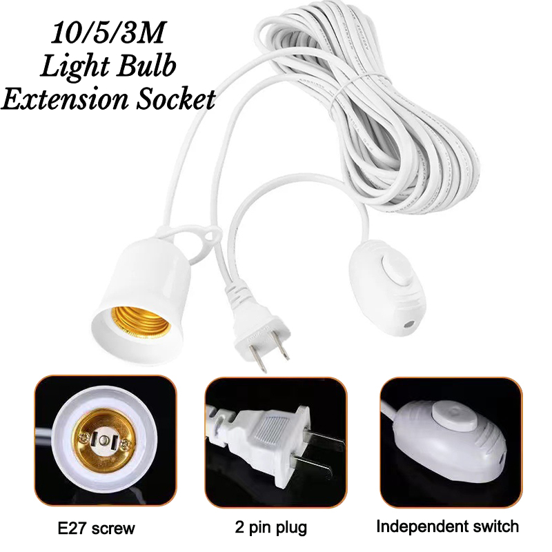 10M/5M/3M Lamp Bulb Holder With Switch LED Light Bulb Extension Socket ...
