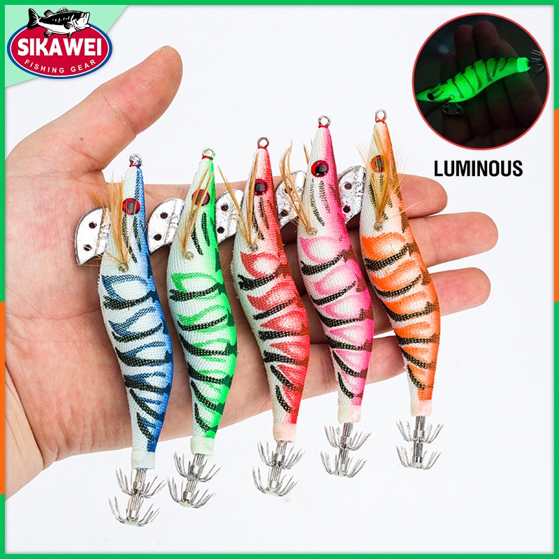 1pcs Luminous Shrimp Squid Jig Lure Saltwater Wood Shrimp Bait Fishing Jigs for Octopus Fishing ...