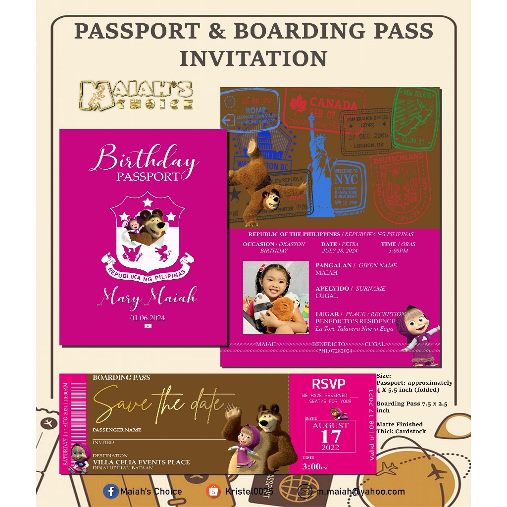 MC MATTE PASSPORT | PASSBOOK | BOOKLET AND BOARDING PASS INVITATION ...