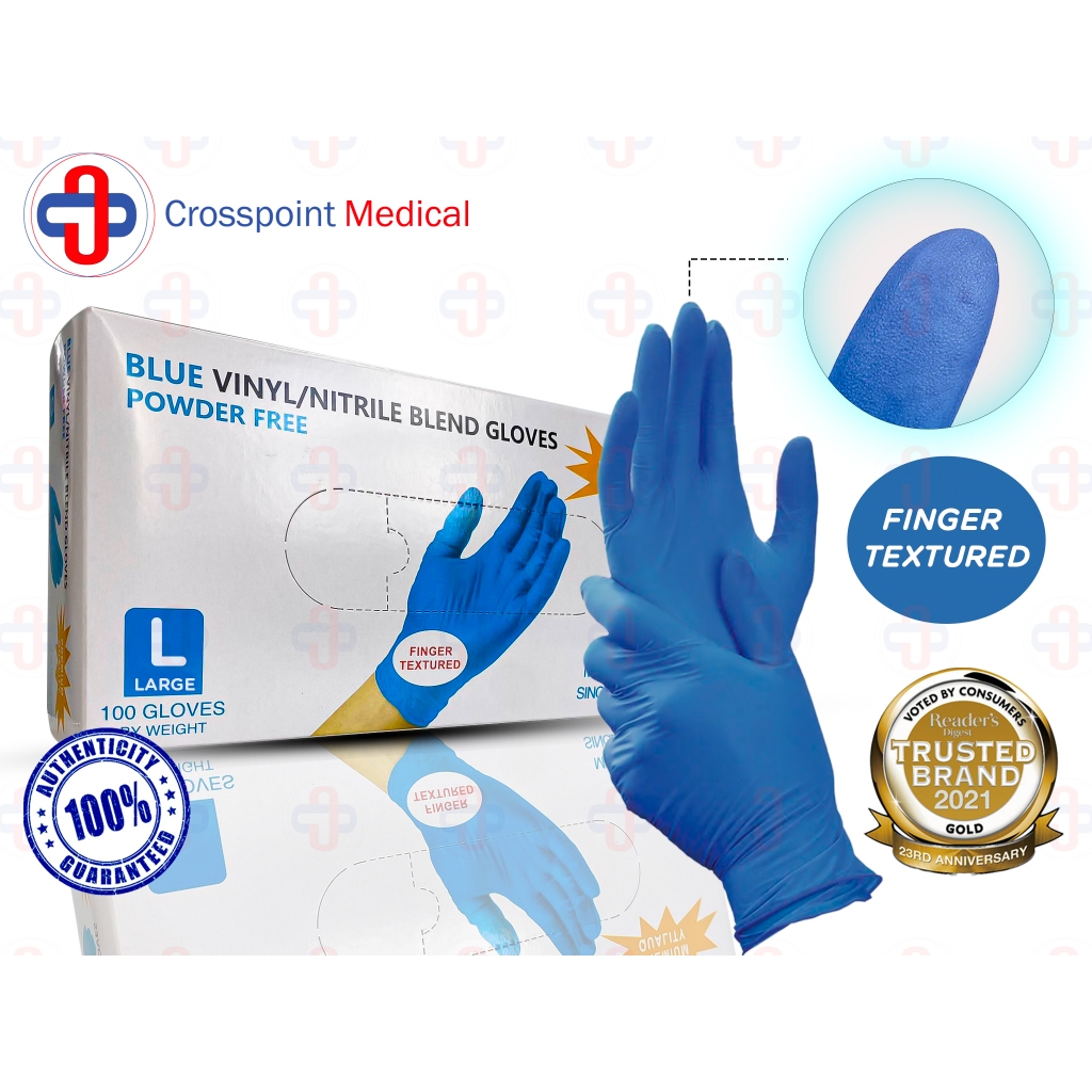 Crosspoint Blue ( Large ) Vinyl Nitrile Blend Glove 100pcs/Box | Shopee ...