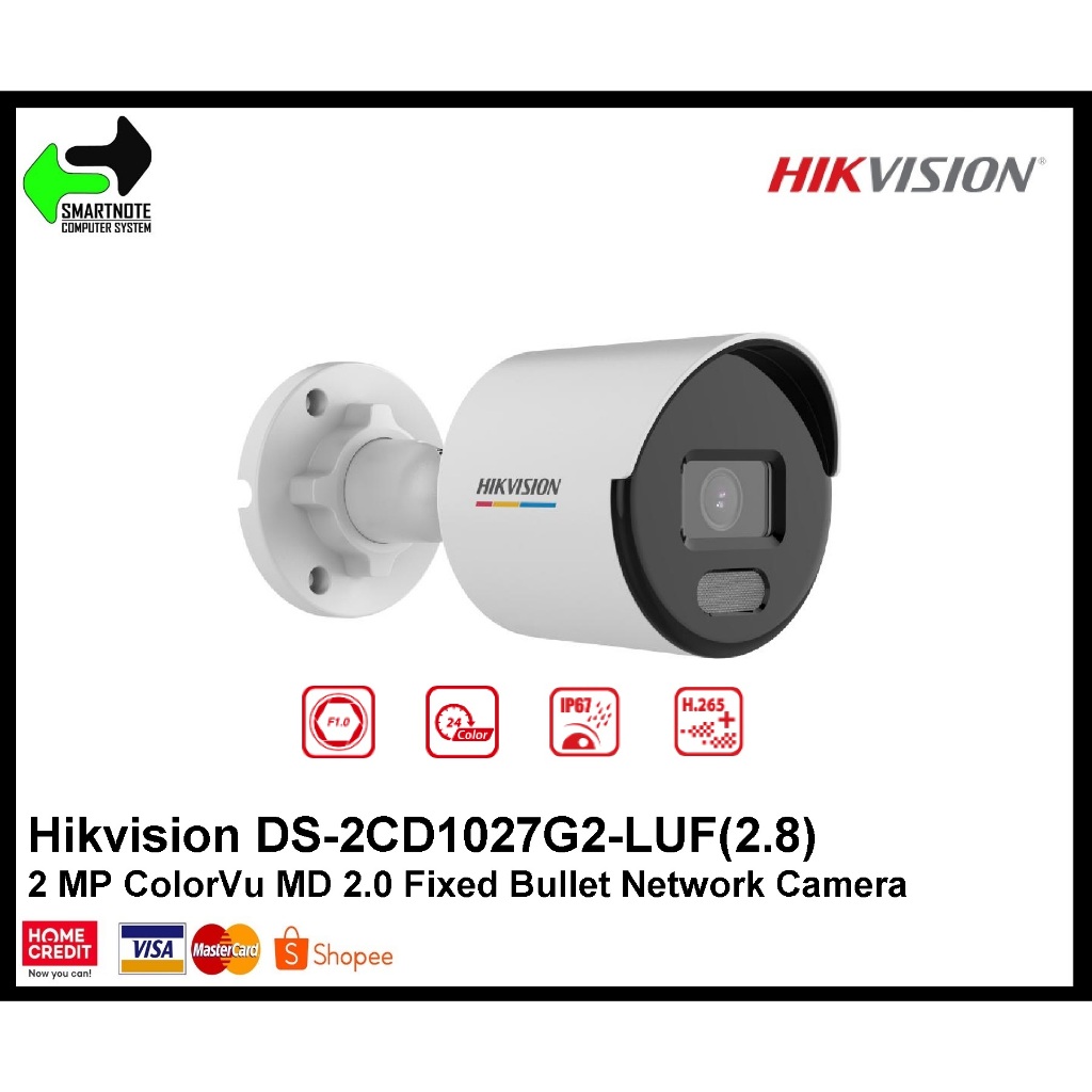 Hikvision DS-2CD1027G2-LUF(2.8) 2 MP IP67 POE ColorVu MD 2.0 Fixed Bullet Network Camera ...