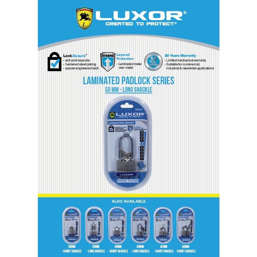 Luxor padlock kandado nickel plated long shackle Laminated Series ...