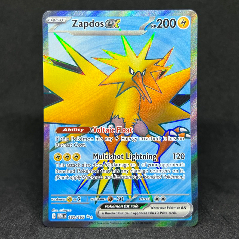 Pokemon TCG Zapdos ex Full Art Secret Rare 192/165 2023 Scarlet ...