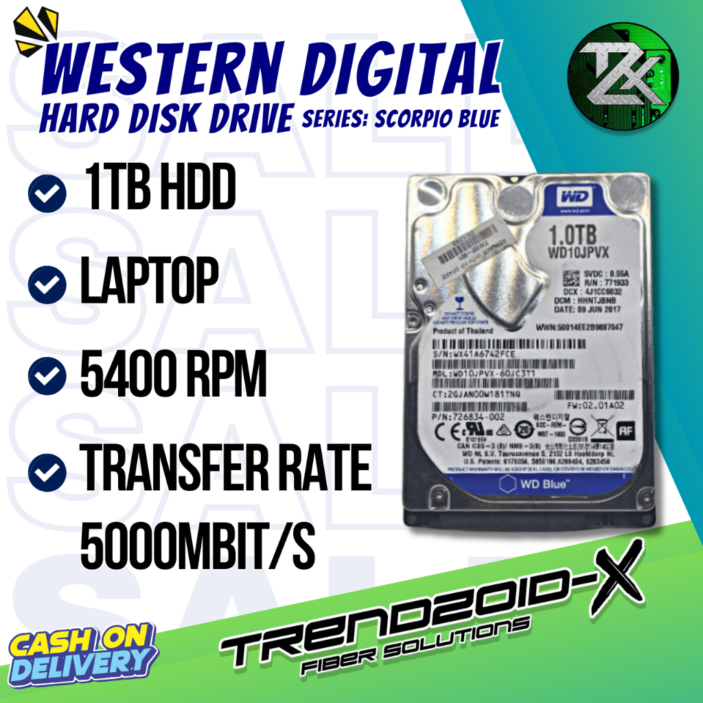 Western Digital 1TB SCORPIO BLUE/BLACK 2.5" (LAPTOP) Hard Disk Drive | TRENDZOID-X FIBER ...