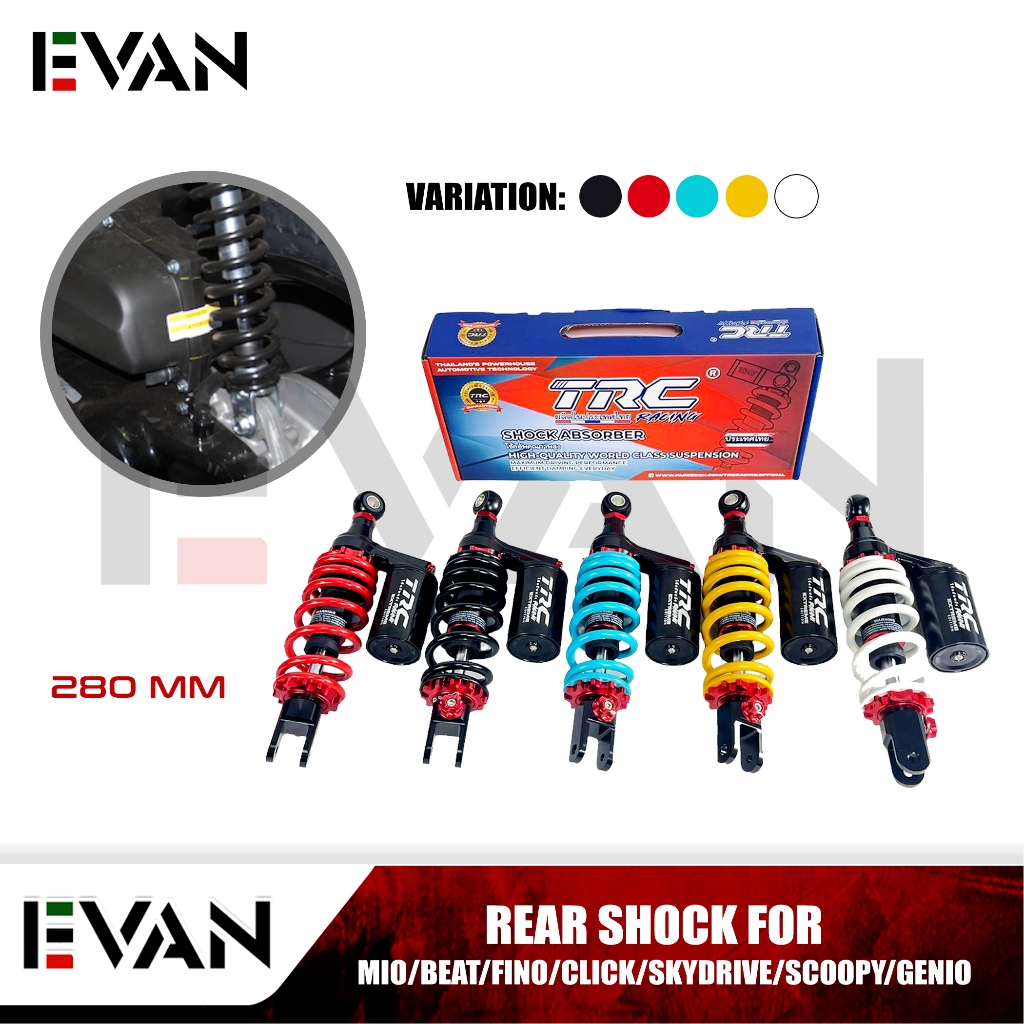EVAN.COM TRC 280mm REAR MONO SHOCK FOR Mio Beat Fi Click Skydrive Fino Scoopy W/GAS TANK ...
