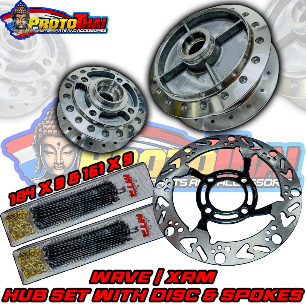 HUB SET WITH LIGHTEN DISC 220MM & SPOKES SET BLACK WAVE XRM RS125 ETC ...