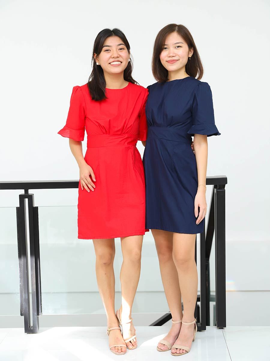 Hey Riley Tia Simple Stylish Flared Sleeved Dress for Women (Red/Navy ...