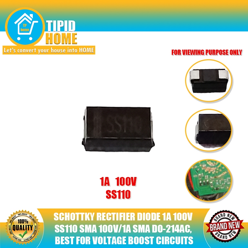 TIPID HOME SCHOTTKY RECTIFIER DIODE 1A 100V SS110 SMA 100V/1A SMA DO-214AC, BEST FOR VOLTAGE ...