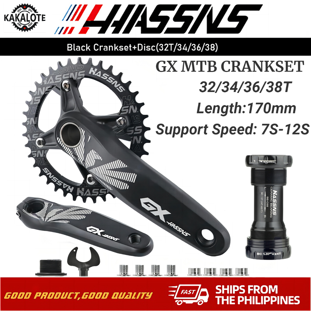 HASSNS Crankset 104 BCD Bottom Bracket with Axis Spindle MTB Hollowtech ...