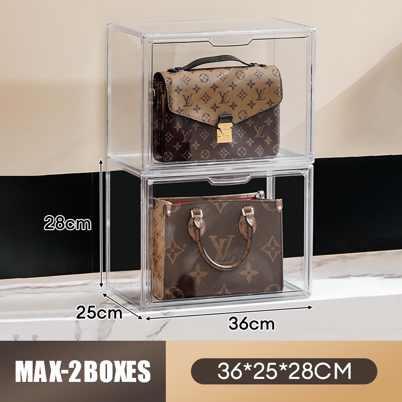 UUOO Stackable Acrylic Bag Organizer Case & Display Box Side Drop ...