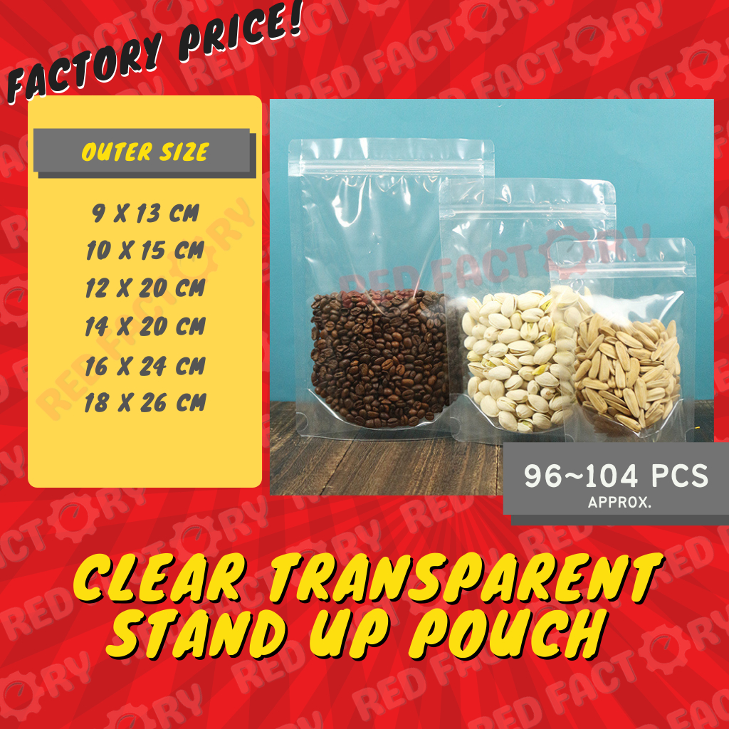 96 to 104pcs Clear Transparent Stand Up Pouch with Resealable Lock ...