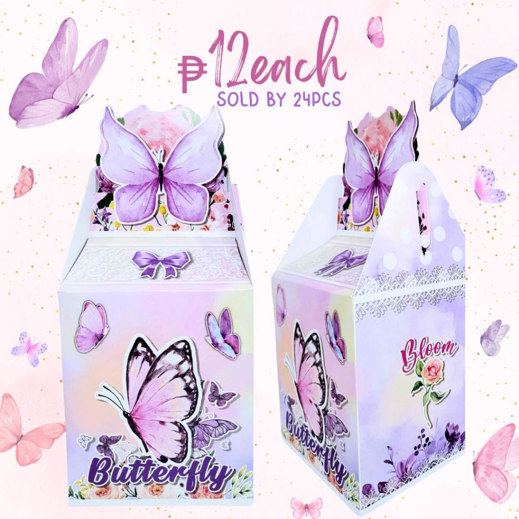 FP1915 (24 PCS) Purple Butterfly Gift Loot Bag Box Souvenir Giveaway ...