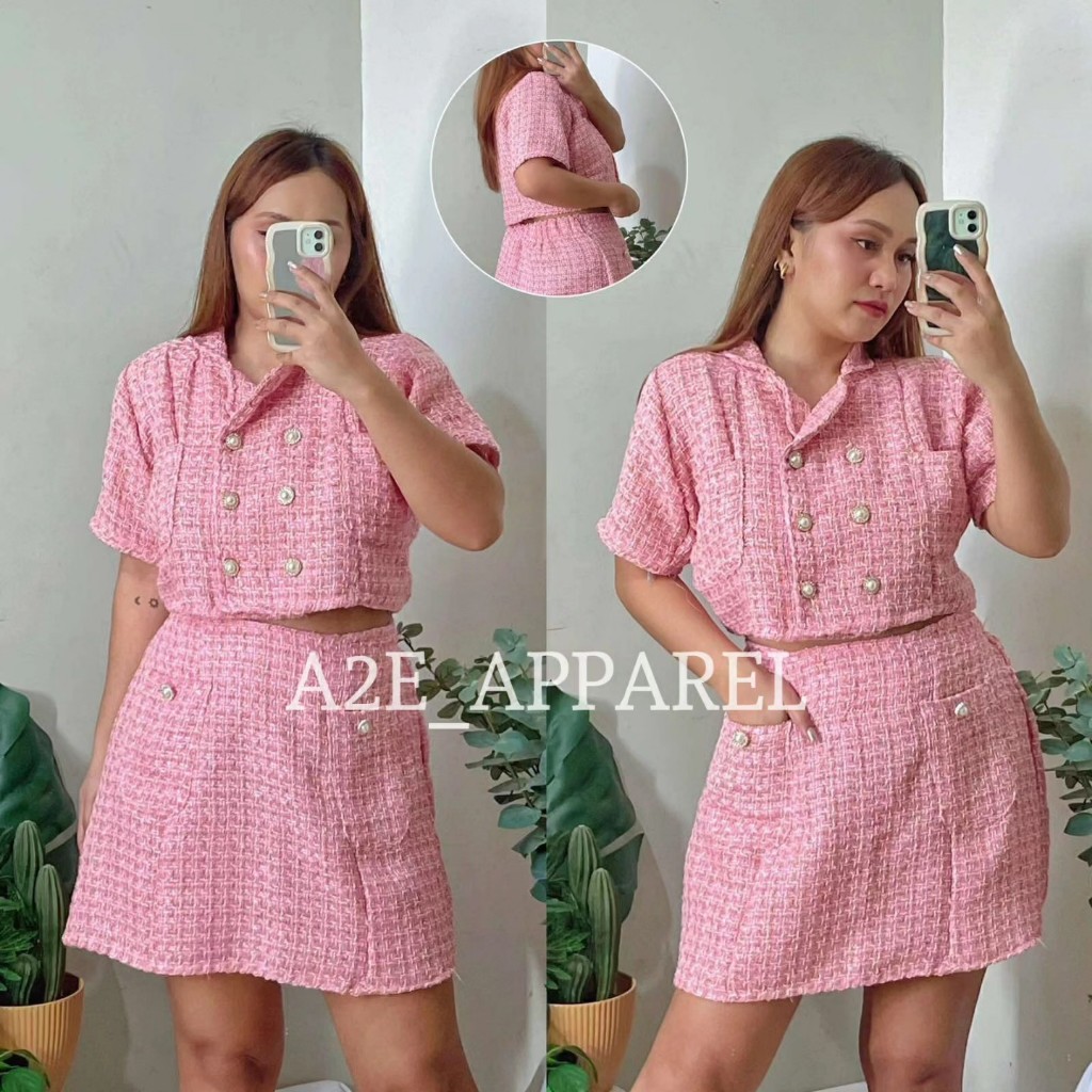 Janette Tweed Coordinates Coords Terno Blouse with Skirt | Shopee ...