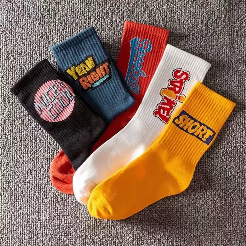 5 pairs in a bag Men's pure cotton socks Simple style letter medium ...