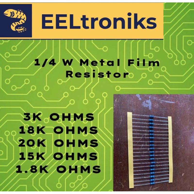 1/4W 1/4 Watt METAL FILM RESISTOR : 3K OHMS / 15K OHMS / 18K OHMS / 20K OHM / 1.8K OHMS 20PCS/1 ...