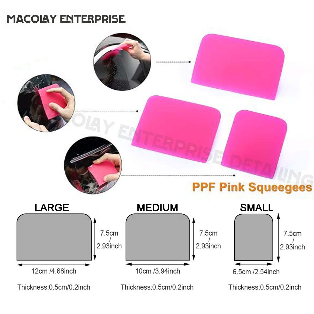 WR-24 PINK Rubber Squeegee Medium Hardness, S/M/L, sold per piece, for PPF Wrapping Tint Macolay ...