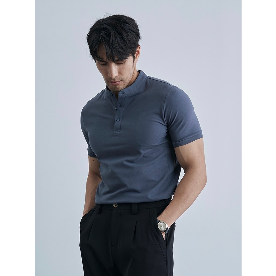 Mannered by HUILISHI Premium Chinese Collar Polo Shirts for Men Plain ...