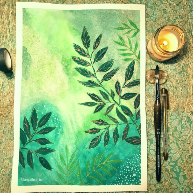 Hand-painted Leaves Design Artworks (No Frame) | Shopee Philippines
