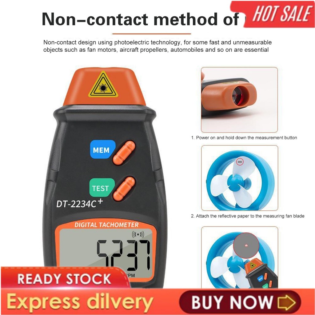 Handheld Digital Photo Tachometer Laser Non-Contact Tach Range 2.5RPM ...