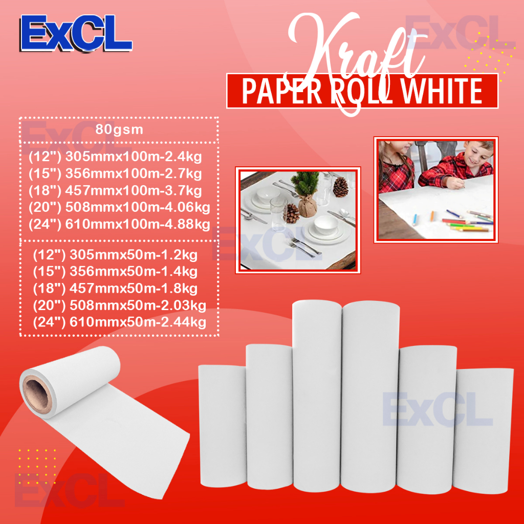 ExCL - WHITE KRAFT PAPER ROLL - 50m & 100m (80gsm) | Shopee Philippines