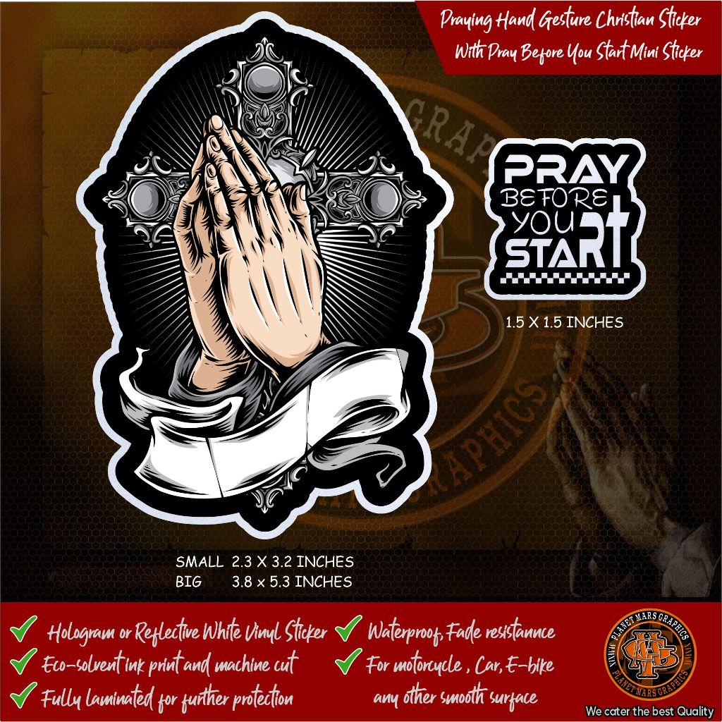 Praying Hand Gesture Sticker Religious Christian Reflective Hologram ...