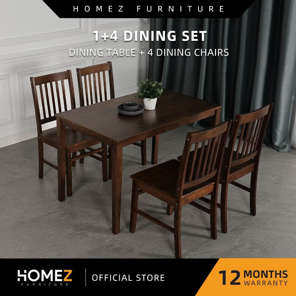 Homez Metro 1 + 4 Solid Wood Table Dining Set Walnut/Dark Walnut ...