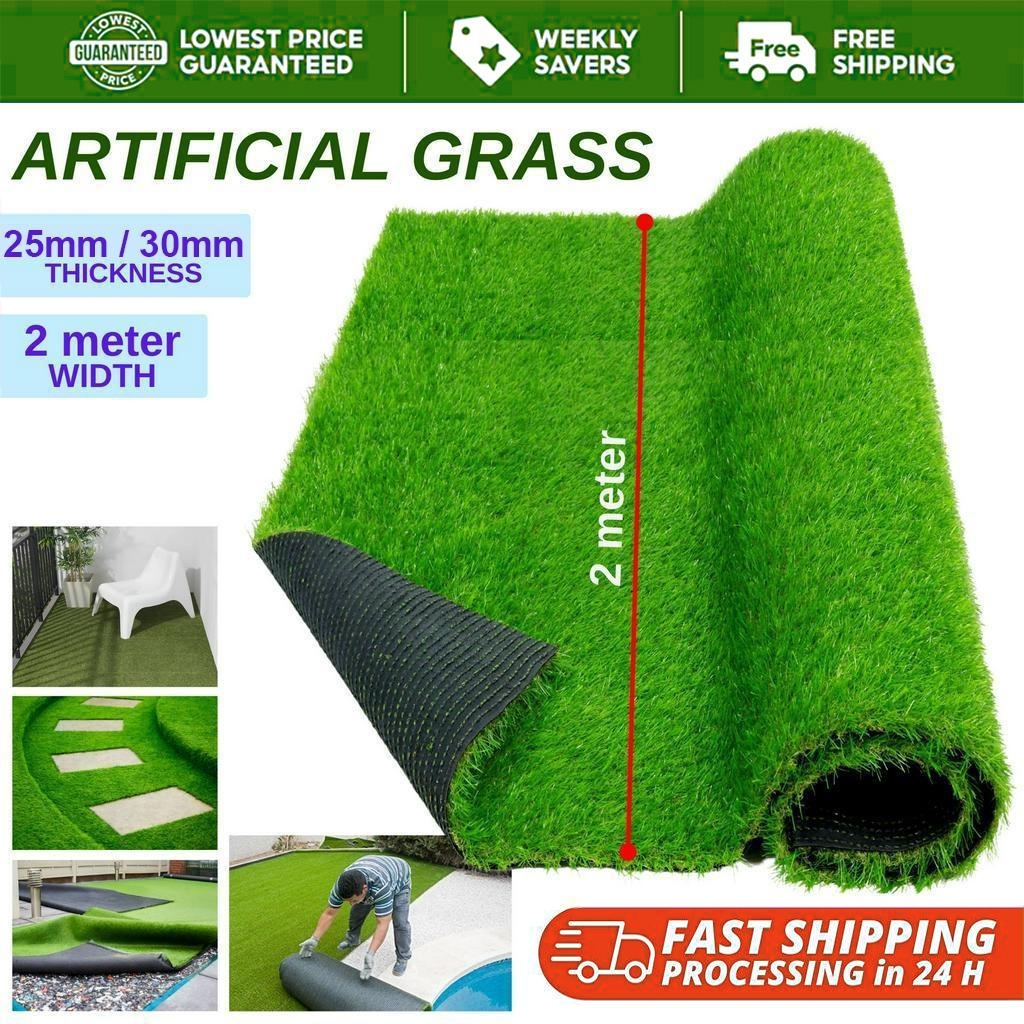 6M×2.5M｜5M×2M Premium Artificial Grass Green Carpet 30MM Fake Lawn Turf Mat with Dewatering Hole ...