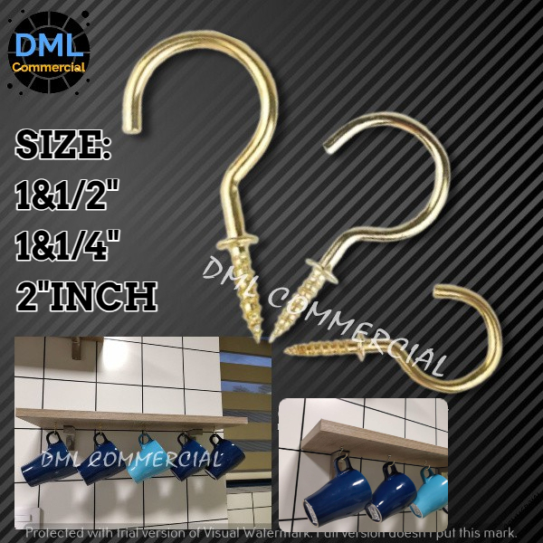 (DML-4033) PER PCS GOLD Shouldered Cup Hooks for Indoor and Outdoor Use ...