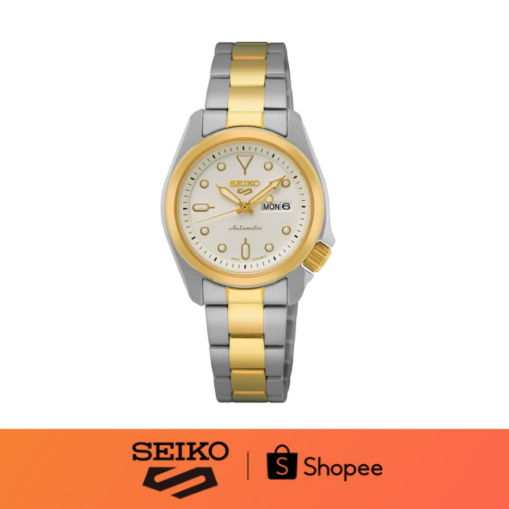 Seiko 5 Sports Sre004k1 White Dual Two Toned Stainless Steel Strap